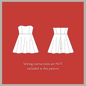 Strapless Dress Pattern, Dress Sewing Pattern, Mini Dress Pattern, Circle Skirt Dress, Cocktail ...