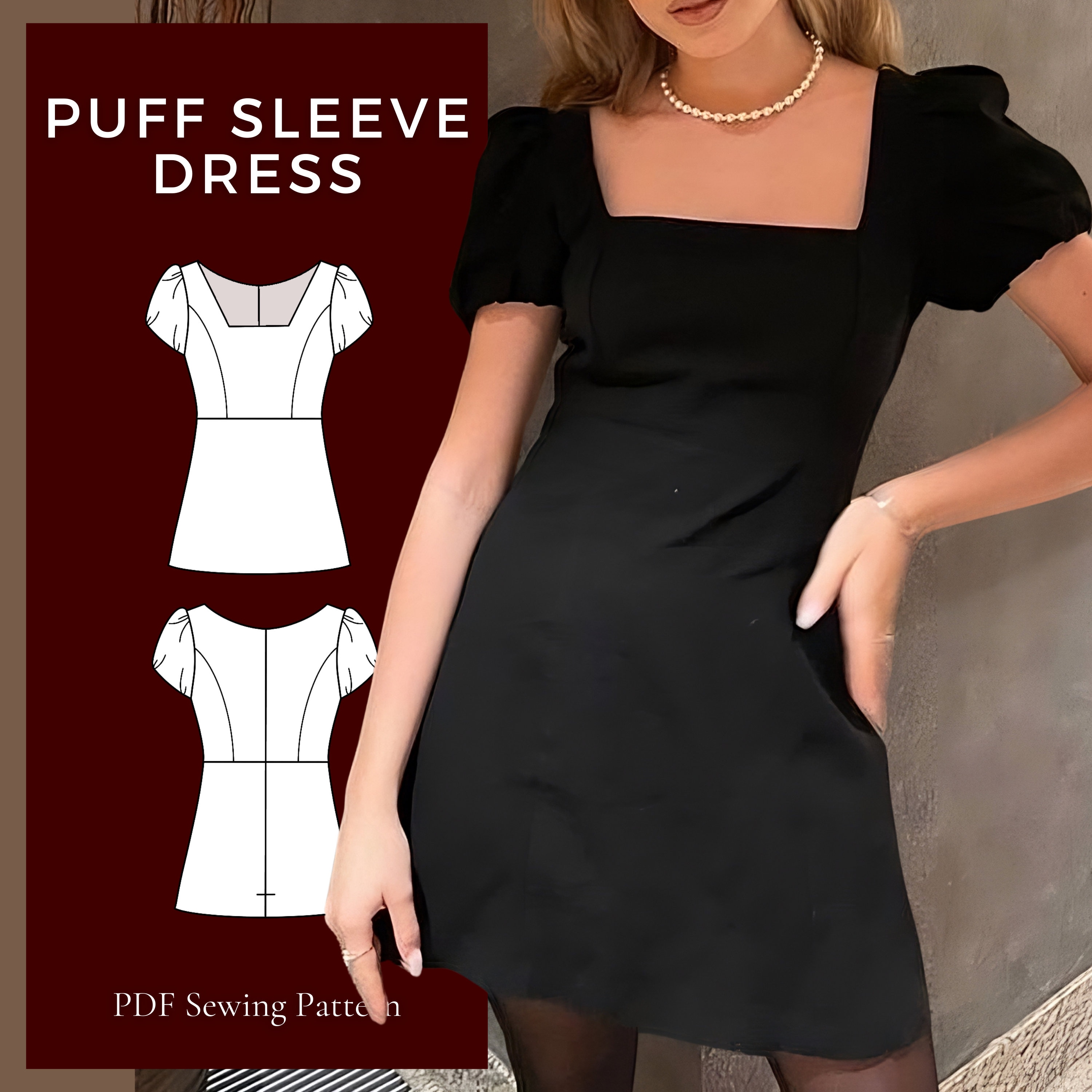 Puff Sleeve Dress Pattern, A-line Dress Sewing Pattern Puff Sleeve Dress Pattern, A-line Dress Sewing Pattern