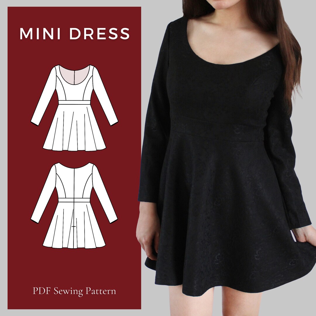 Mini Dress Pattern, Dress Sewing Pattern, Long Sleeve Dress Pattern ...