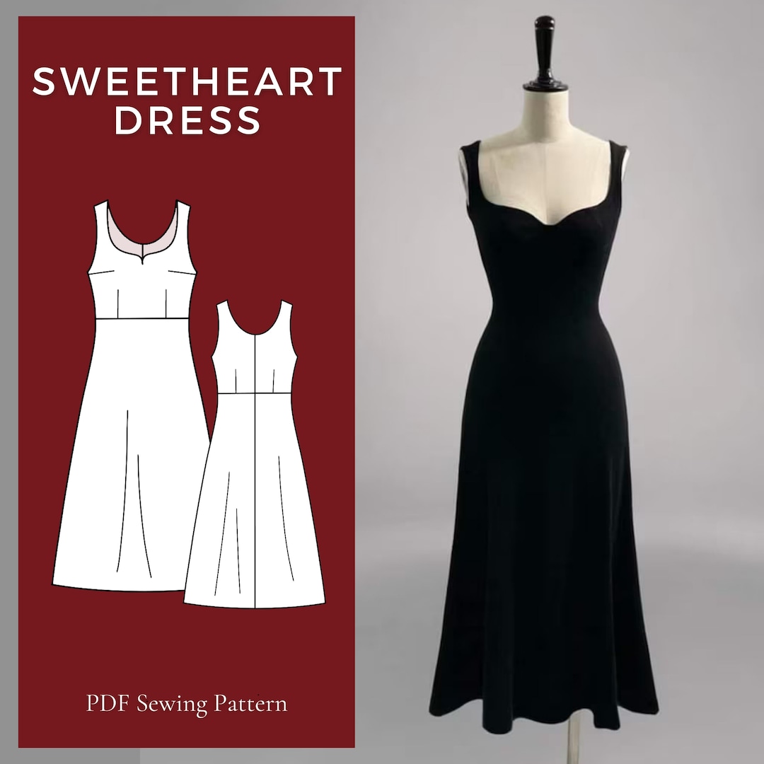 Sweetheart Neckline Dress Pattern, Bodycon Dress Pattern, Summer Dress ...