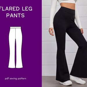 Flare Pants Sewing Pattern, High Waist Trousers Sewing Pattern, Flared ...