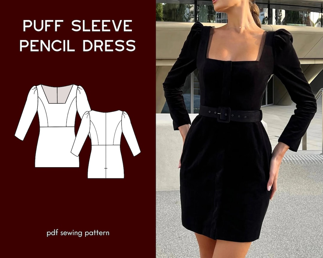 Puff Sleeve Dress Pattern, Pencil Dress Sewing Pattern, Prom Dress ...