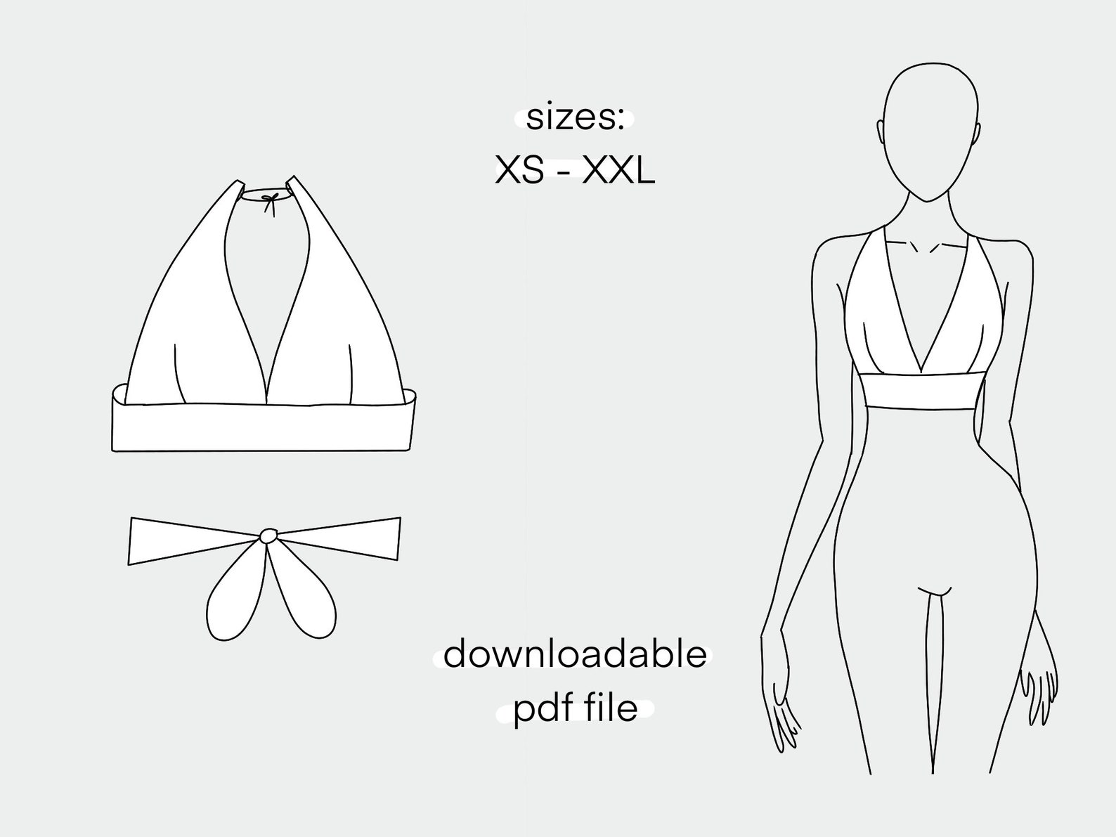 Halter top sewing pattern pdf XS XXL crop top pattern | Etsy