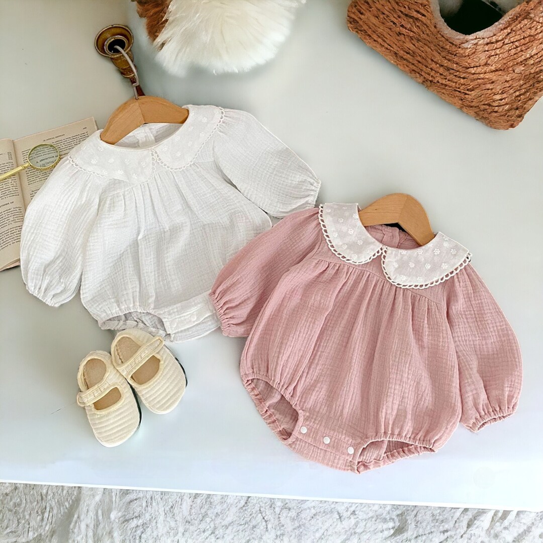 Spring Baby Girls Clothes, Toddler Girls Rompers, Lace Collar Linen ...