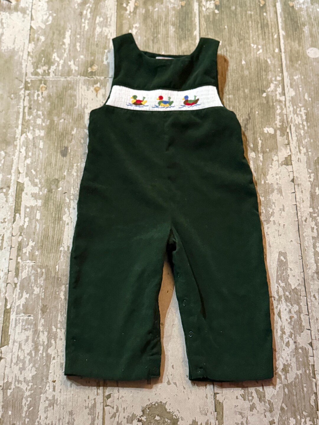 Vintage House of Hatten Hunter Green Smocked Longall Mallard Ducks Boys ...