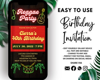 Reggae Birthday Invitation Reggae Party Invite Jamaica Birthday ...
