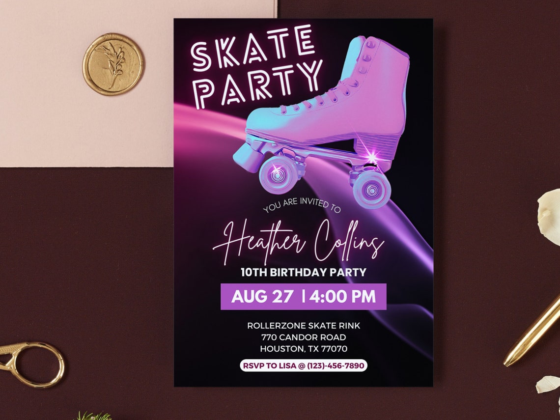 Skating Invitation Skate Party Invite Roller Skate Invite - Etsy