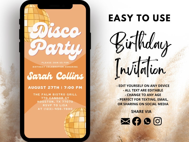 Retro Disco Invitation Disco Birthday Electronic Birthday - Etsy