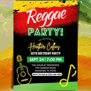 Reggae Birthday Invitation | Reggae Party Invite | Jamaica Birthday ...