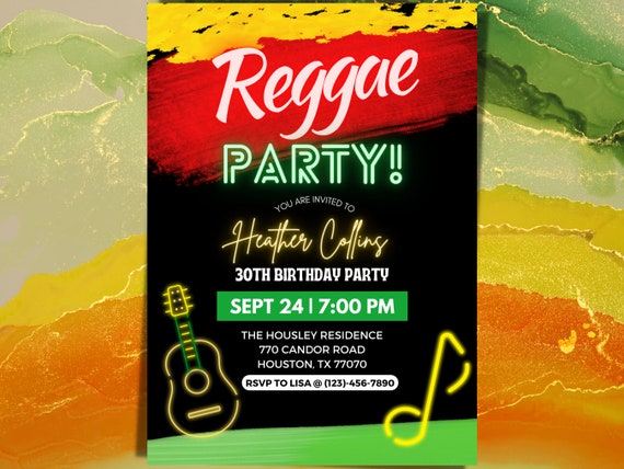 Reggae Birthday Invitation Reggae Party Invite Jamaica - Etsy