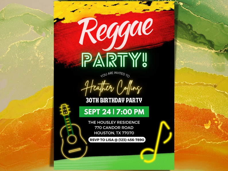 Reggae Birthday Invitation Reggae Party Invite Jamaica - Etsy