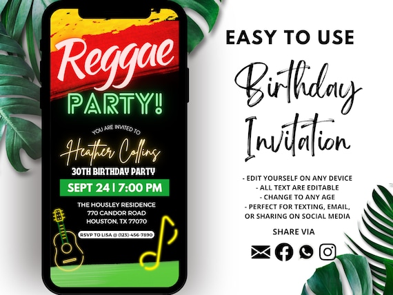 Reggae Birthday Invitation Reggae Party Invite Jamaica - Etsy
