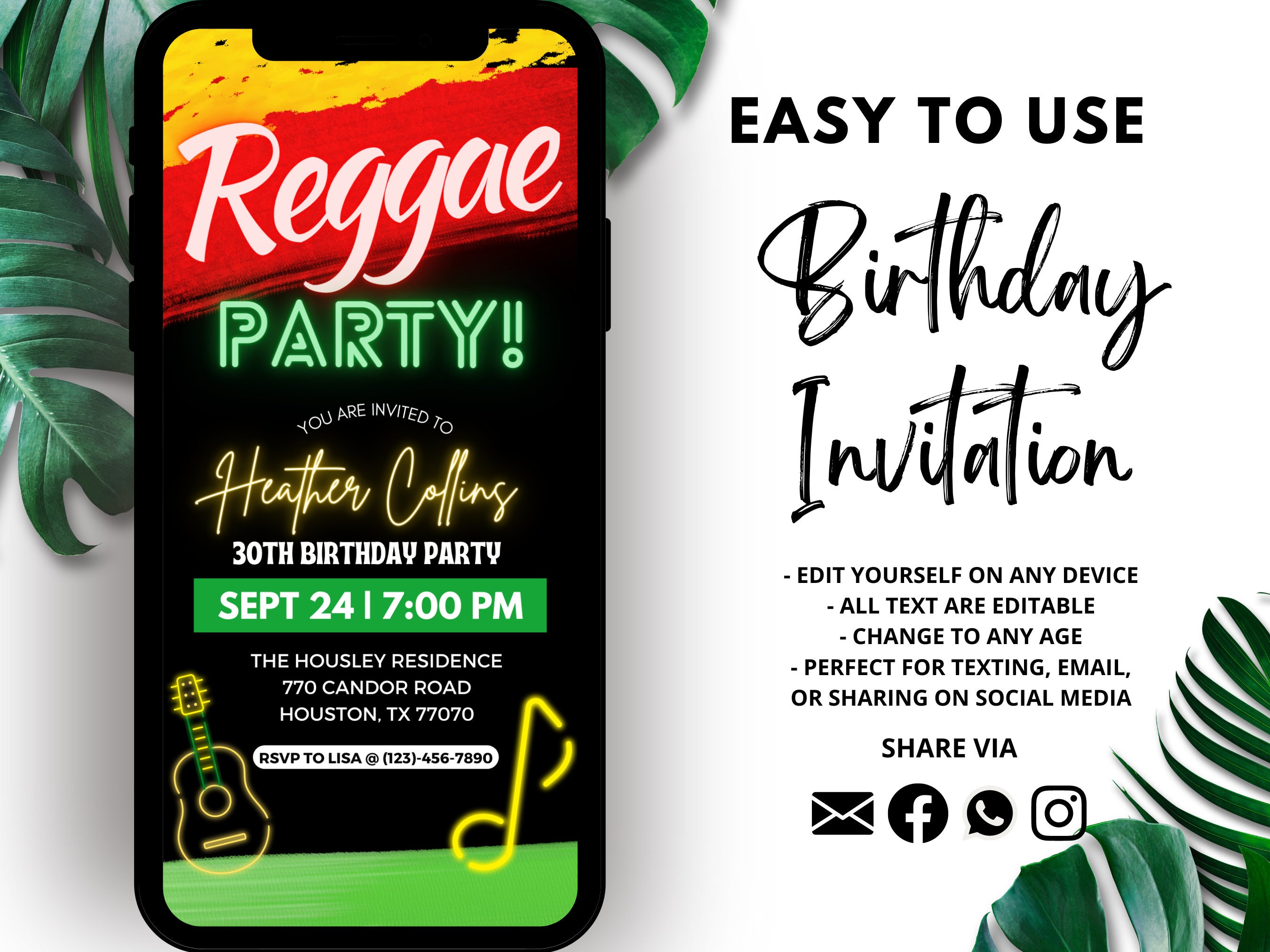 Reggae Birthday Invitation Reggae Party Invite Jamaica - Etsy