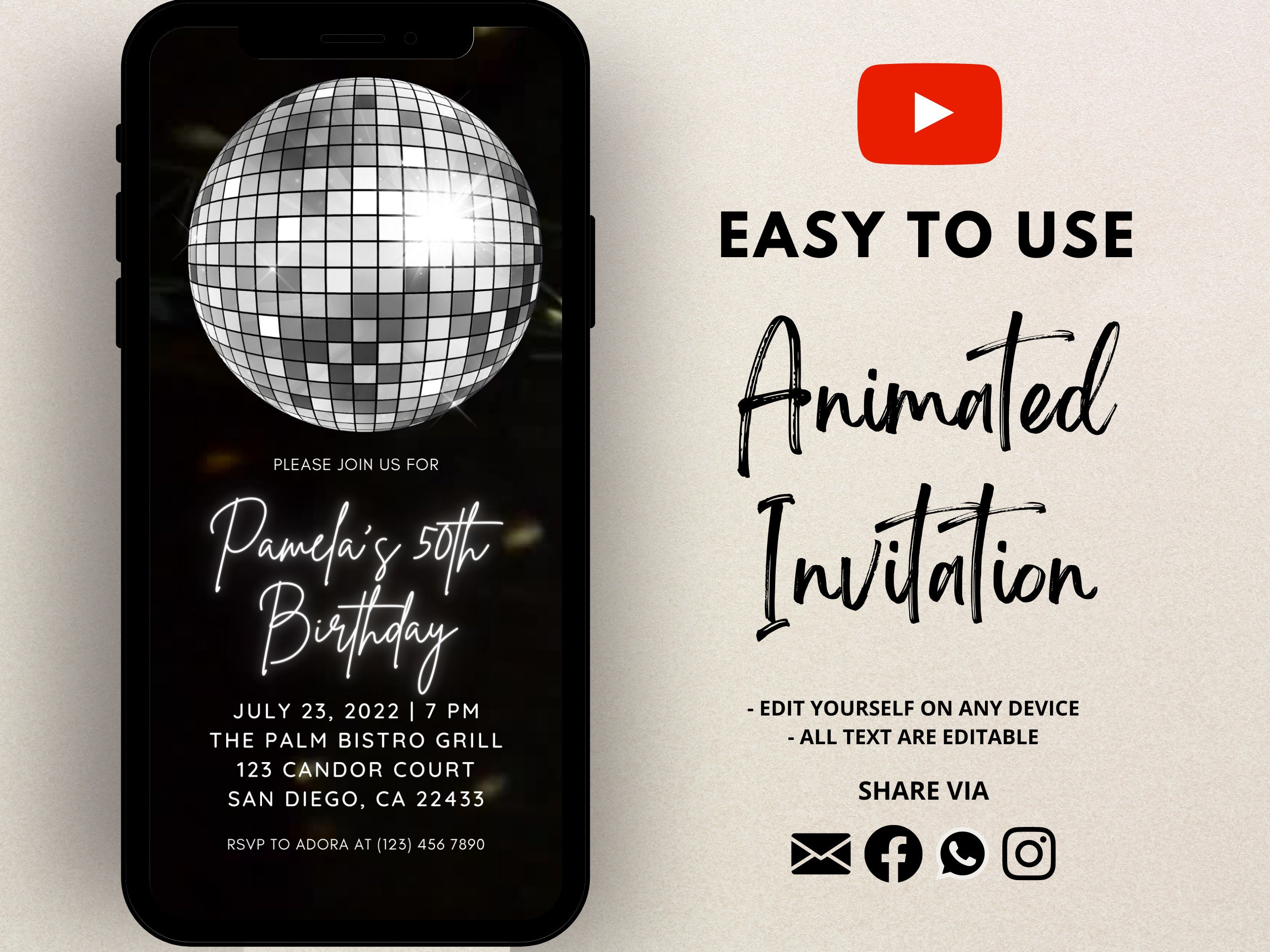 Disco Birthday Invitation | Electronic Birthday Invitation | 70s ...