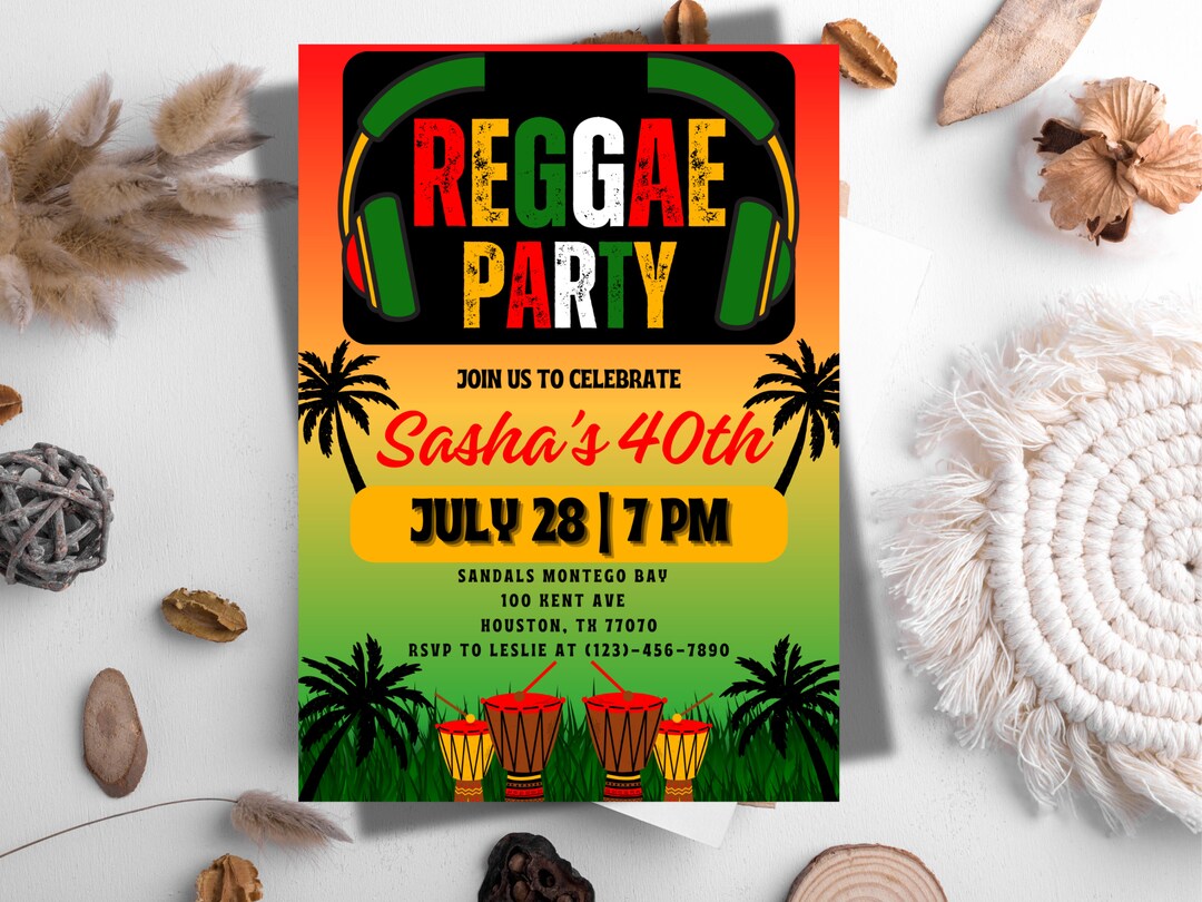 Reggae Party Invite | Reggae Evite | Rasta Evite | Jamaica Invite ...