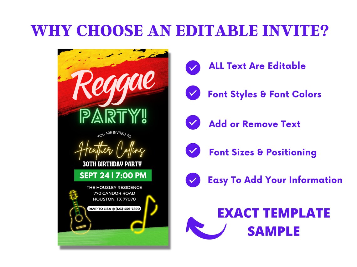Reggae Birthday Invitation Reggae Party Invite Jamaica - Etsy