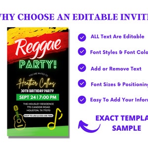 Reggae Birthday Invitation | Reggae Party Invite | Jamaica Birthday ...