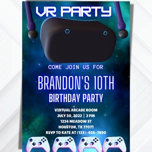 Video Game Invite | Virtual Reality Party Invite | VR Party Invitation ...