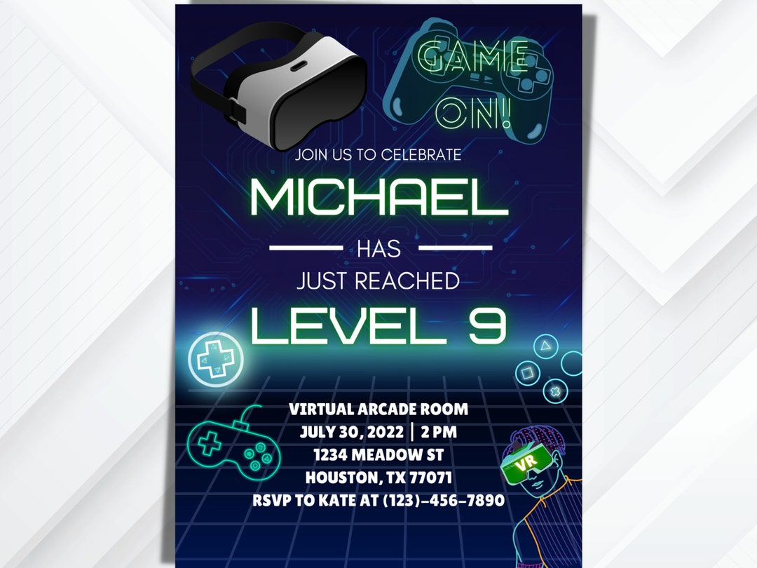 Video Game Invite | Virtual Reality Party Invite | VR Party Invitation ...