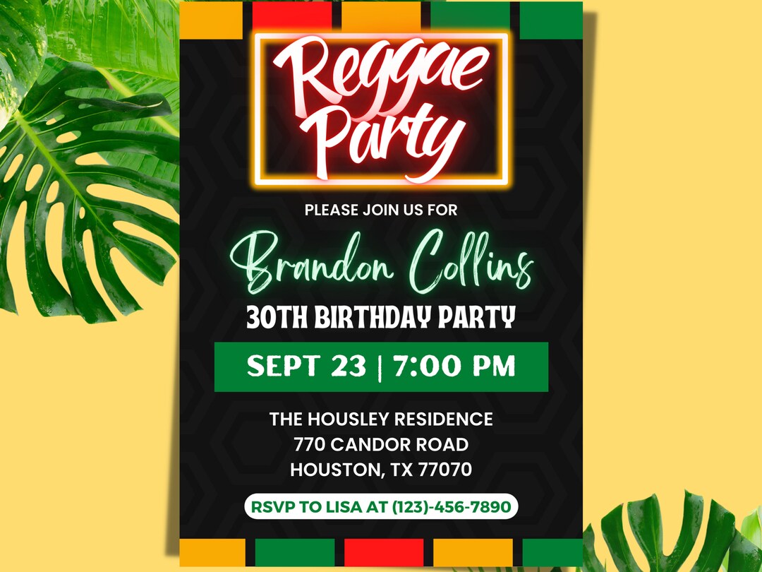 Reggae Birthday Invitation | Reggae Party Invite | Jamaica Birthday ...
