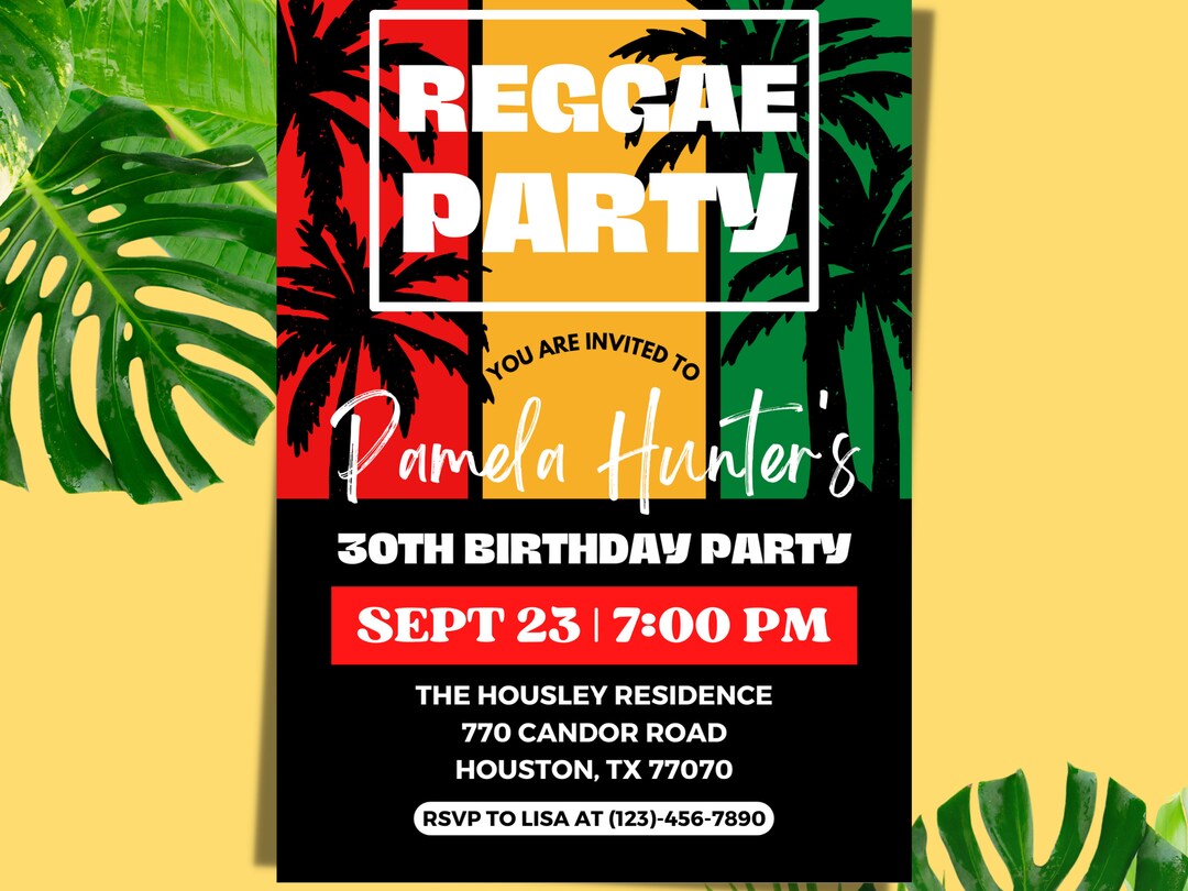 Reggae Birthday Invitation | Reggae Party Invite | Jamaica Birthday ...