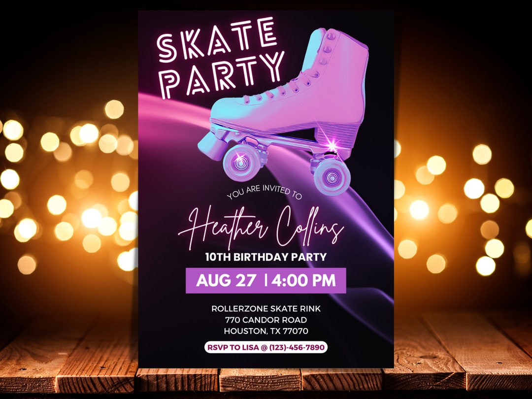 Skating Invitation Skate Party Invite | Roller Skate Invite | Skating ...