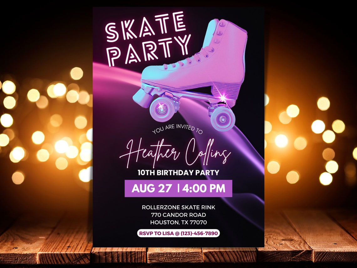 Skating Invitation Skate Party Invite Roller Skate Invite - Etsy