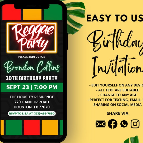 Reggae Birthday Invitation - Etsy