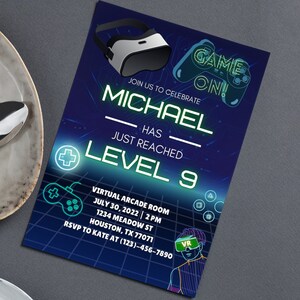 Video Game Invite | Virtual Reality Party Invite | VR Party Invitation ...