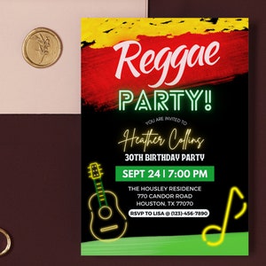 Reggae Birthday Invitation | Reggae Party Invite | Jamaica Birthday ...