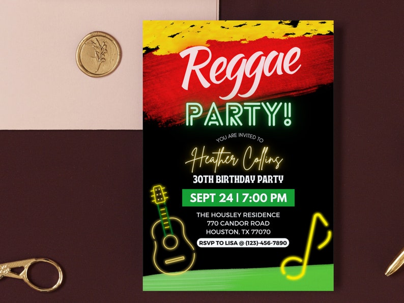 Reggae Birthday Invitation Reggae Party Invite Jamaica - Etsy
