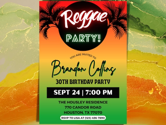 Reggae Birthday Invitation Reggae Party Invite Jamaica - Etsy