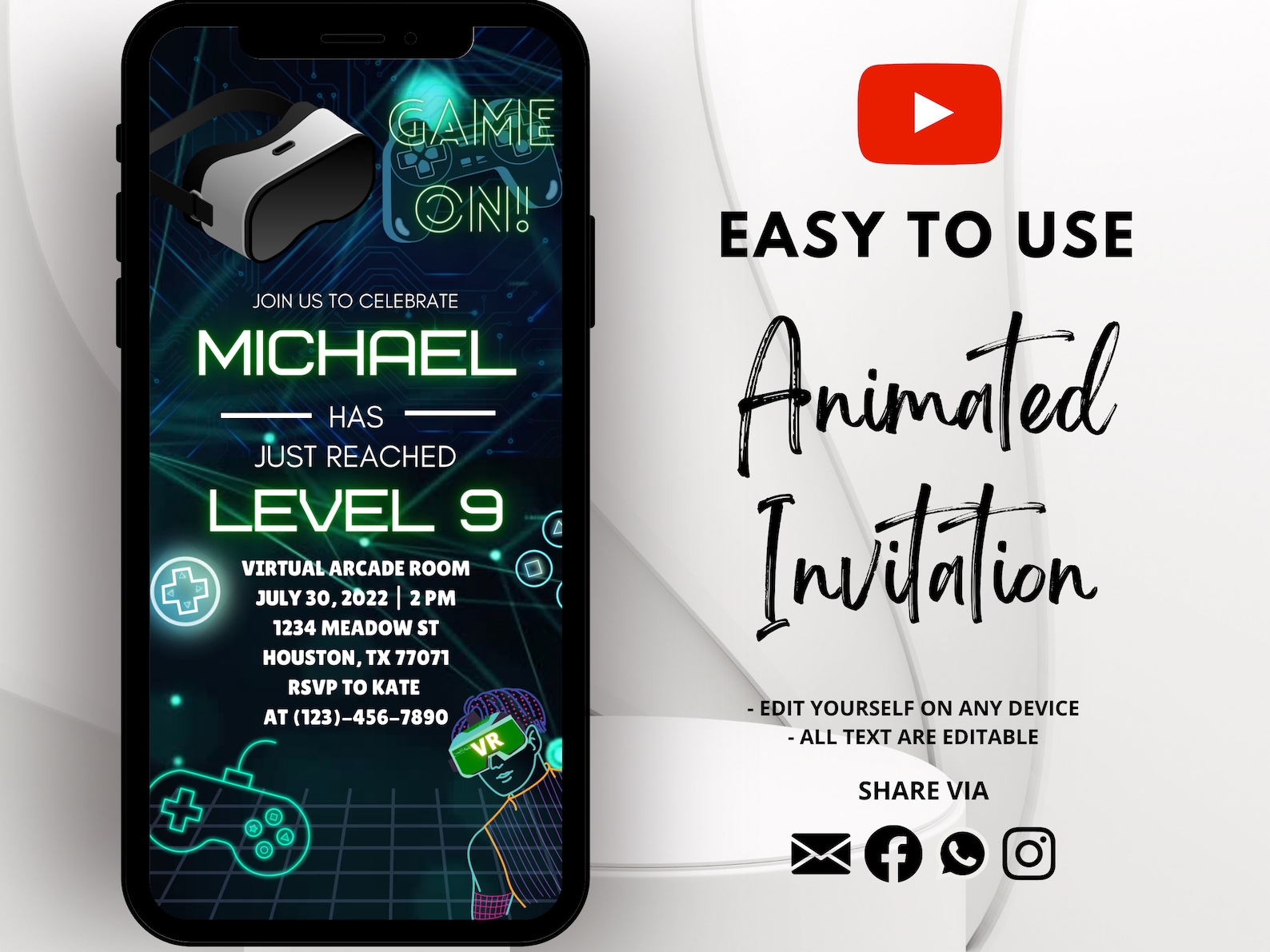 Video Game Invite | Virtual Reality Party Invite | VR Party Invitation ...