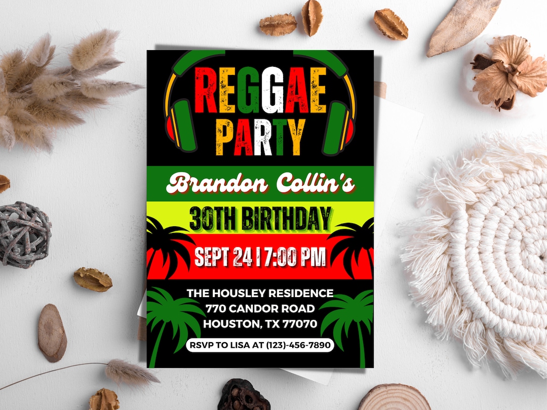 Reggae Birthday Invitation | Reggae Party Invite | Jamaica Birthday ...