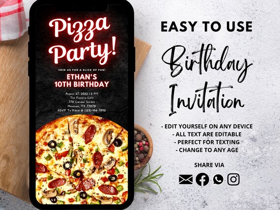 Pizza Party Invitation Editable Digital Pizza Party | Etsy