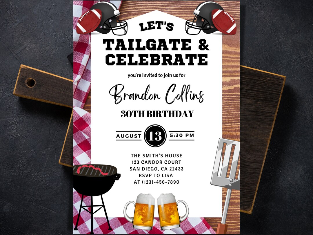 Mens Birthday Invite | Let's Celebrate | Tailgate Birthday Invite ...