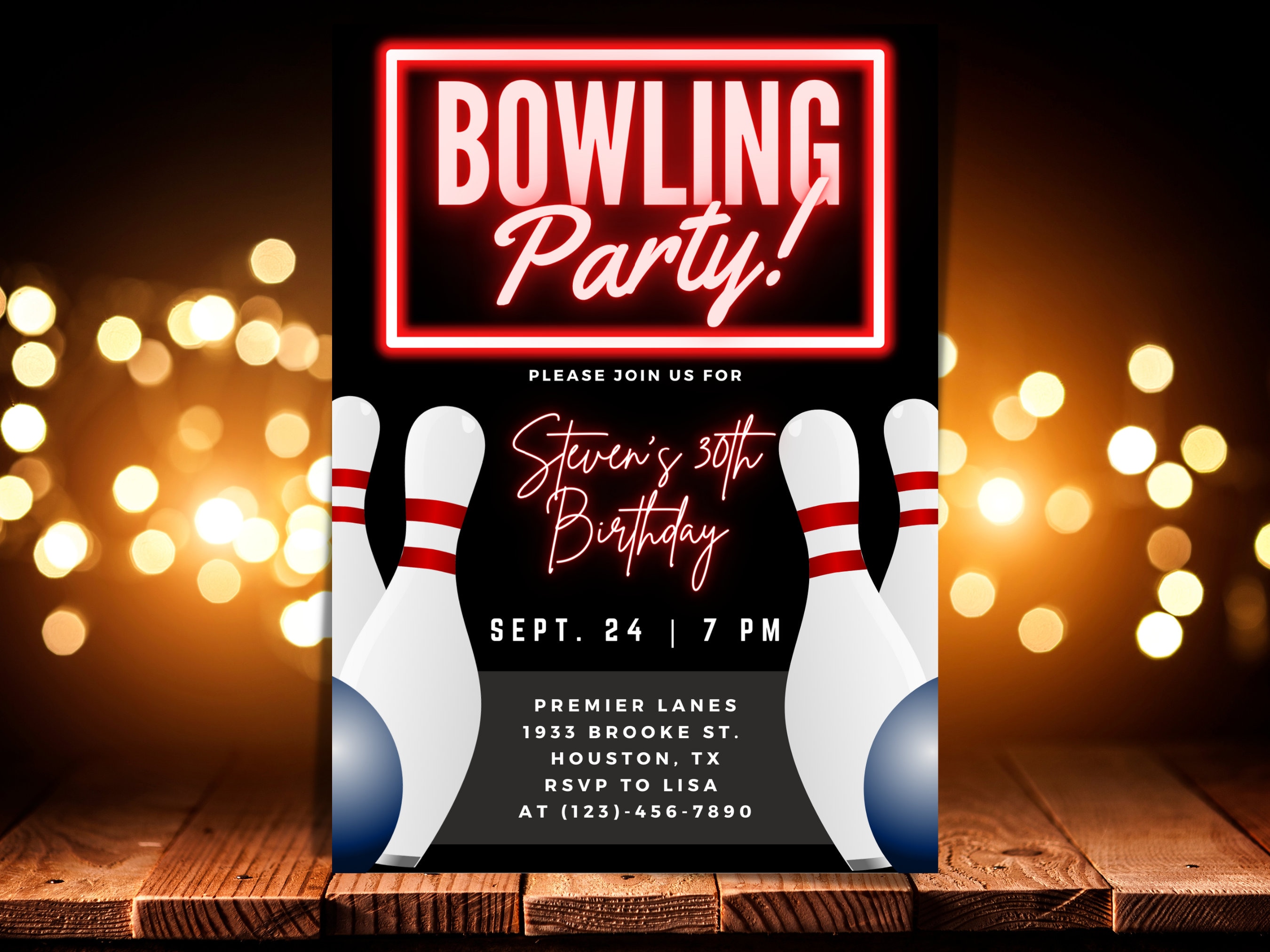 Bowling Party Invite Bowling Birthday Invite Teen Bowling - Etsy