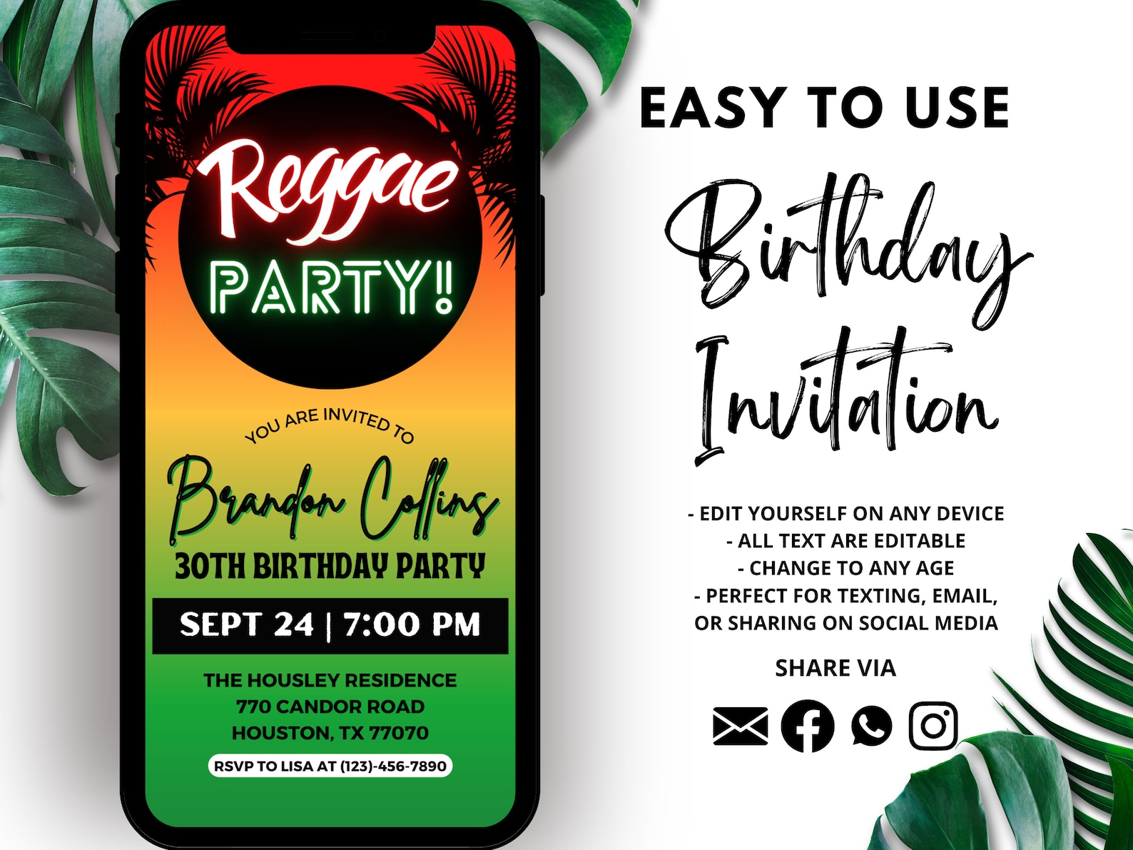 Reggae Birthday Invitation Reggae Party Invite Jamaica - Etsy