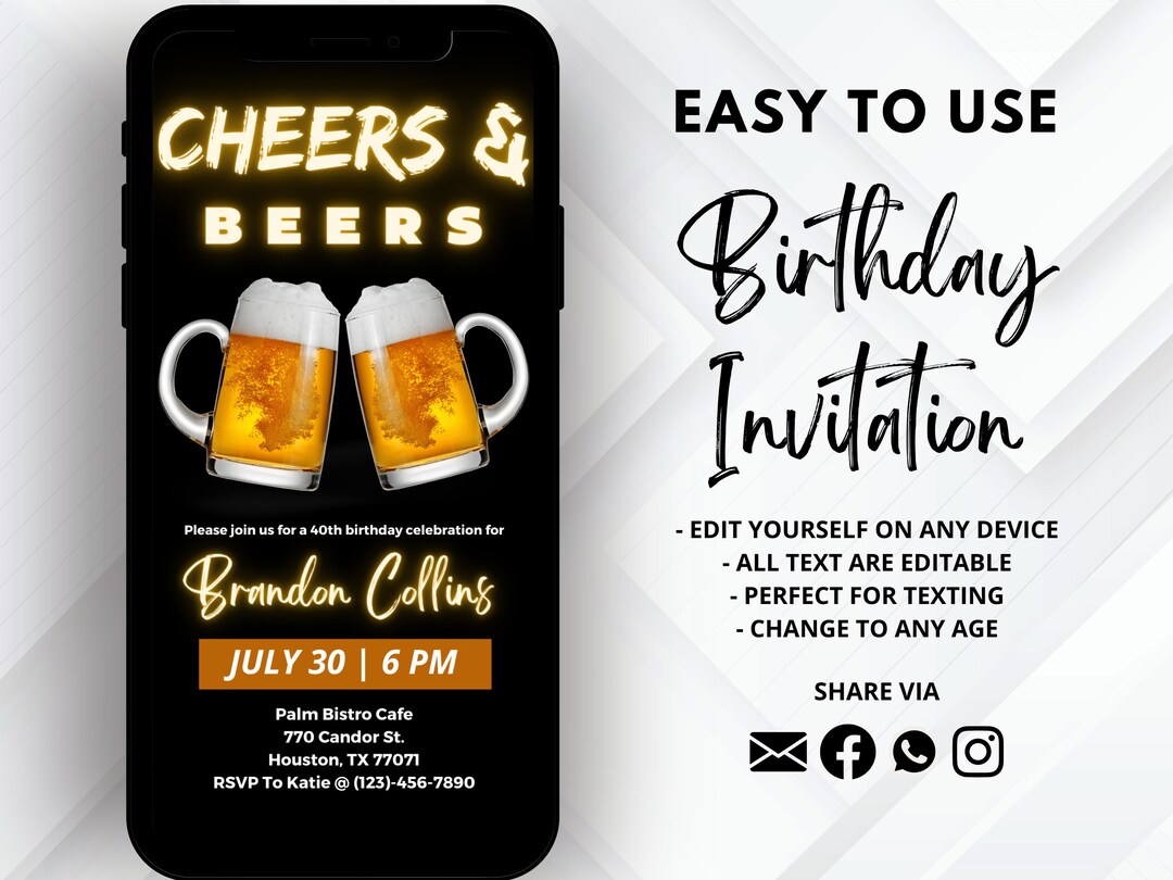 Beer Birthday Invitation | Cheers and Beers Invite | Birthday Evite ...