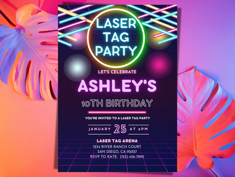 Laser Tag Birthday Party Invitation Glow Party Invitation - Etsy