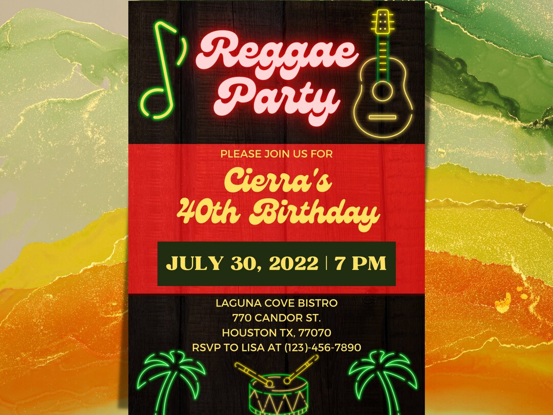 Reggae Birthday Invitation | Reggae Party Invite | Jamaica Birthday ...
