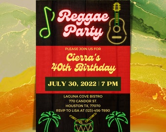 Reggae Birthday Invitation Reggae Party Invite Jamaica - Etsy