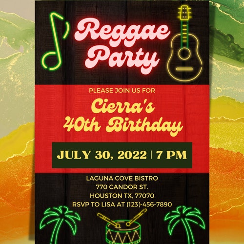 Reggae Birthday Invitation Reggae Party Invite Jamaica - Etsy