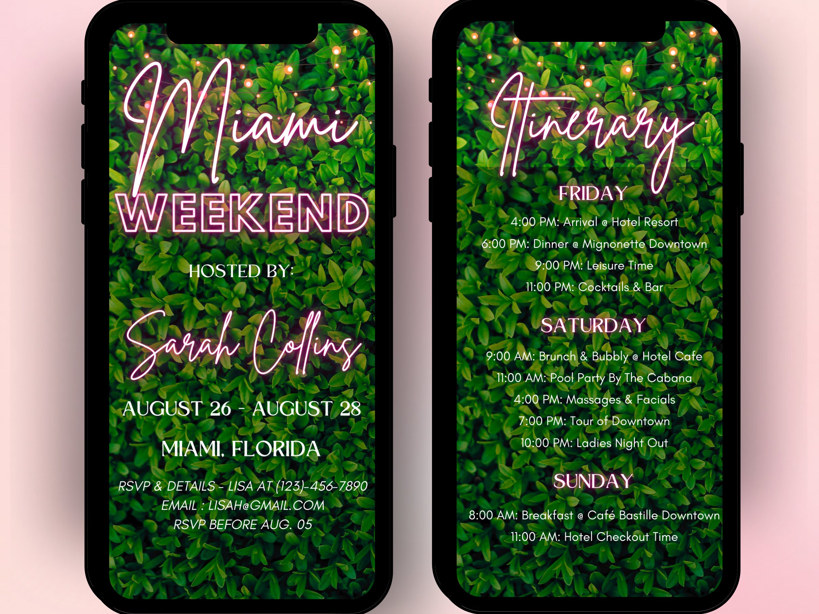 Miami Itinerary Greenery Itinerary Weekend Itinerary - Etsy