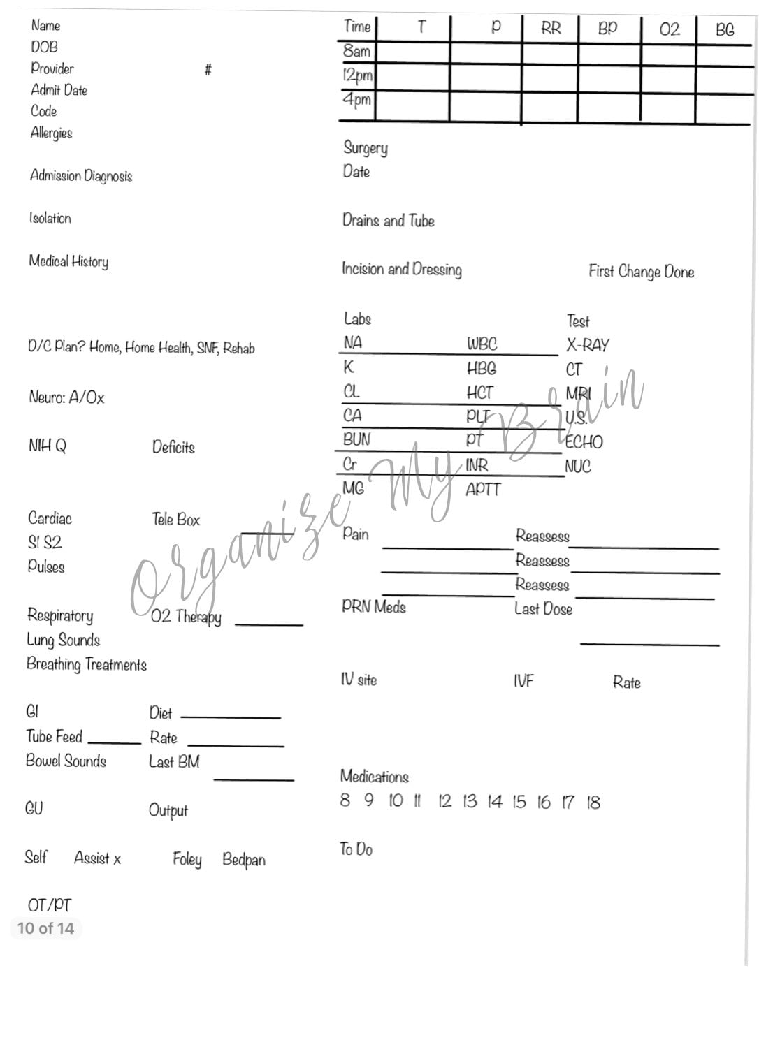 Detailed Nursing Report Sheet - Etsy