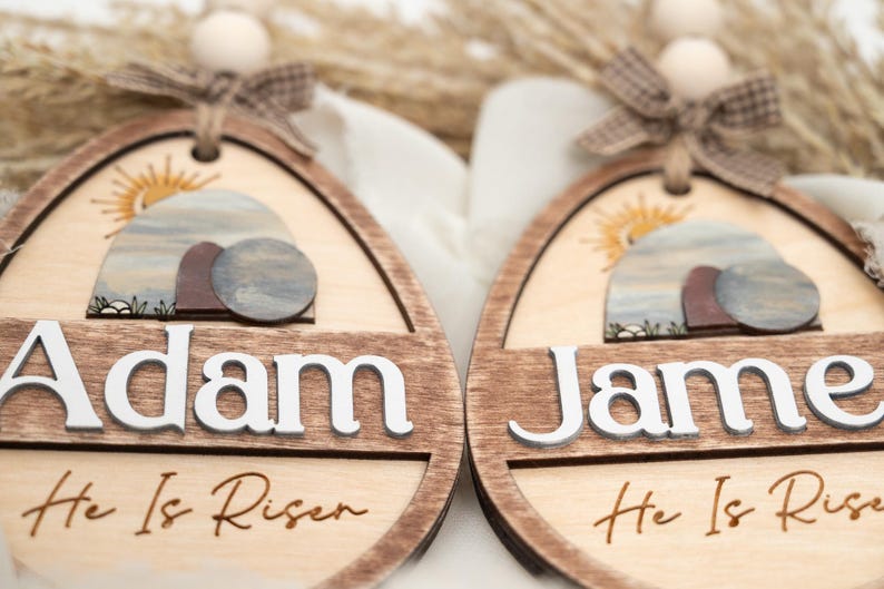 Personalized Easter Basket Tag: He is Risen, Layered Wood Egg - Etsy