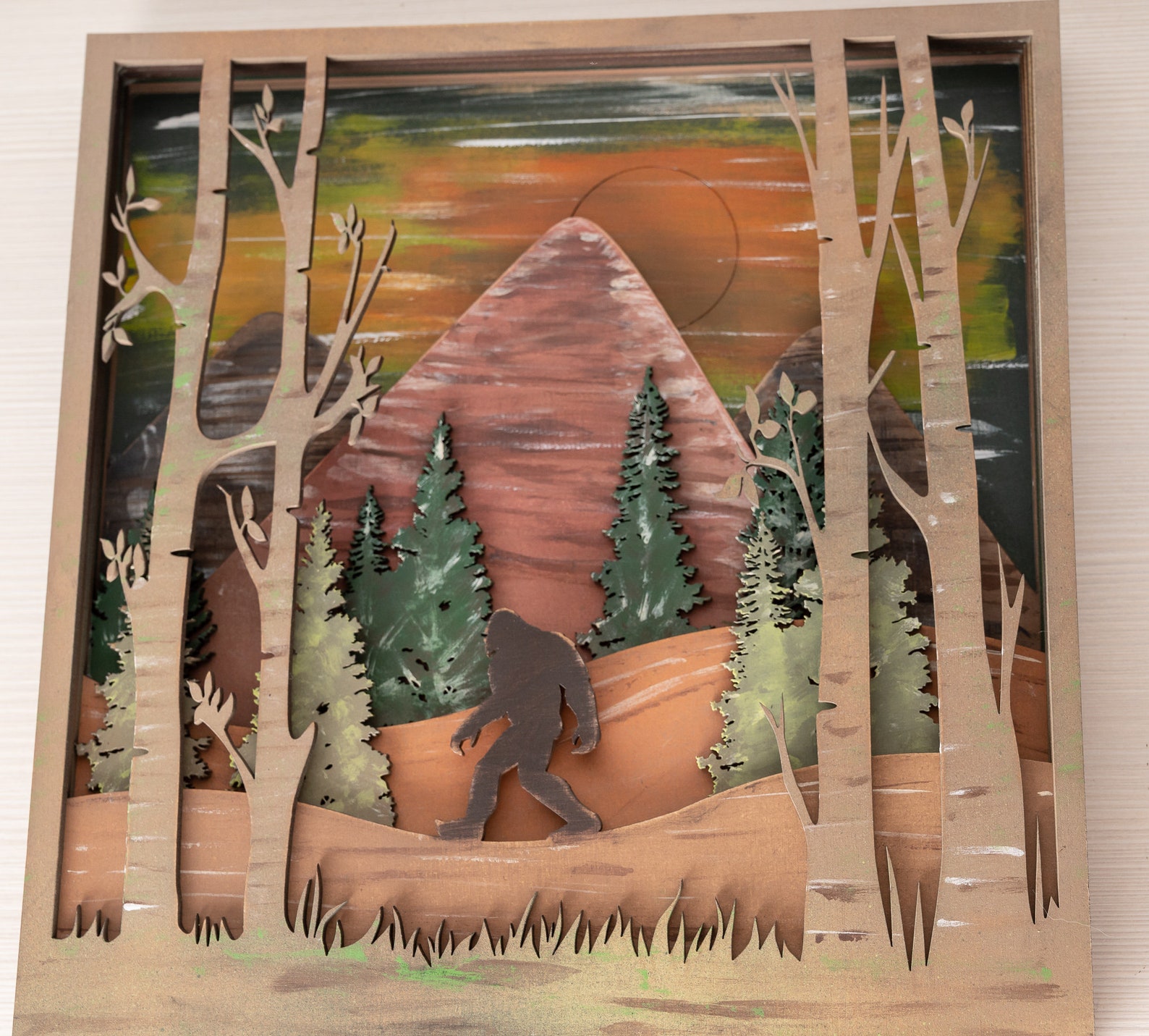 Bigfoot Layered Mountain Scene Wall Decor - Etsy
