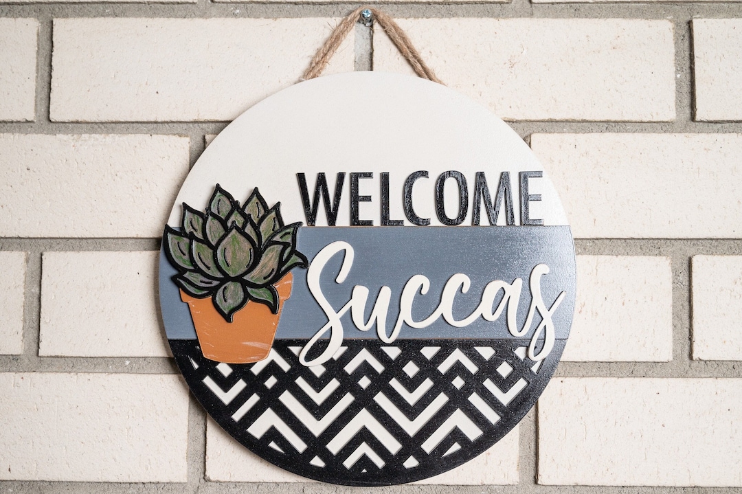 Welcome Succas Door Sign: Funny Succulent Wood Decor - Etsy