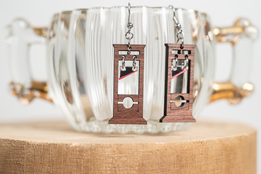 Guillotine Earrings: Laser Cut Hardwood With Silver Blade - Halloween ...