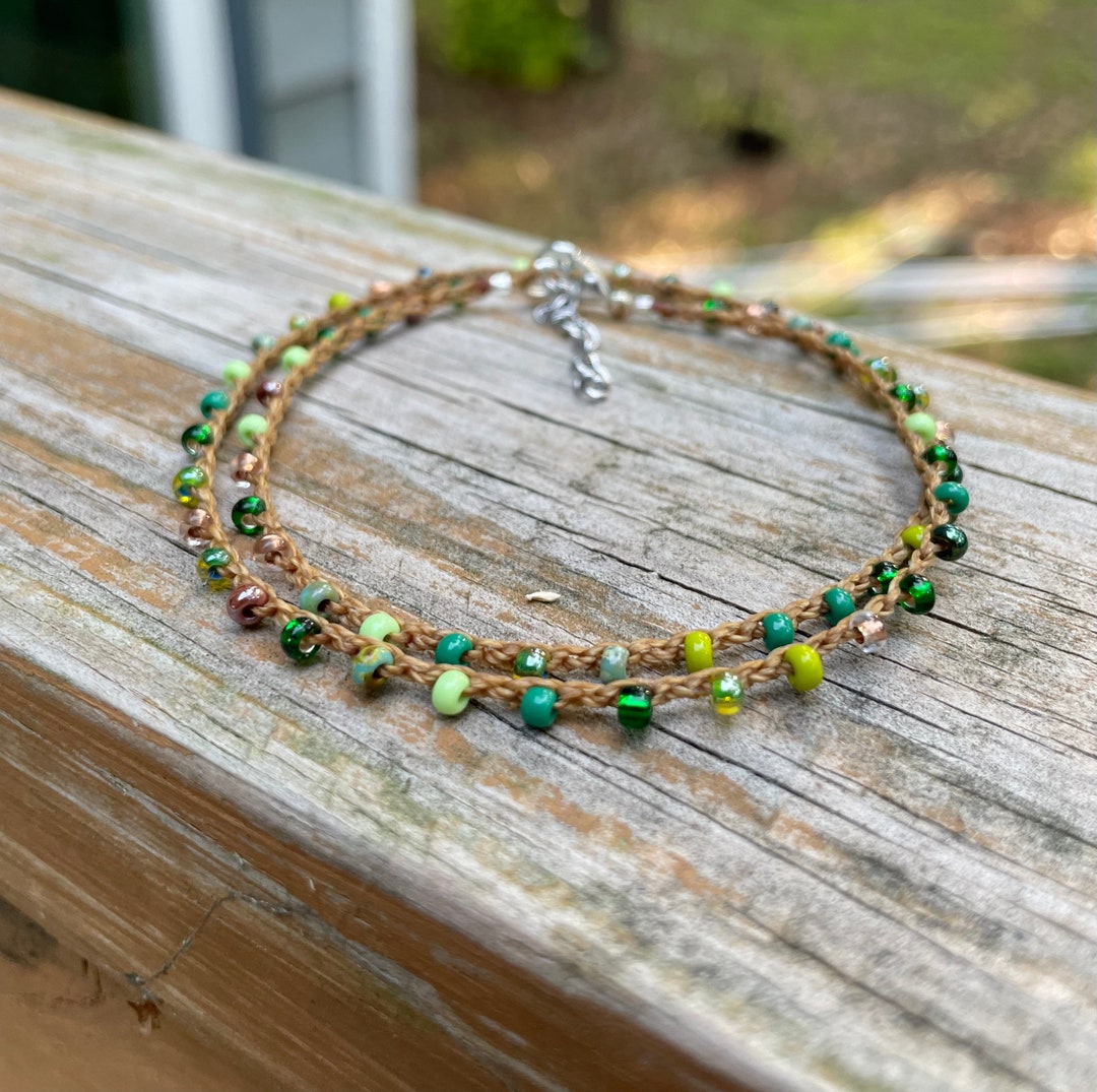 Beaded Double Wrap Anklet, Dainty Crochet Anklet, Hippie Anklet, Dainty ...